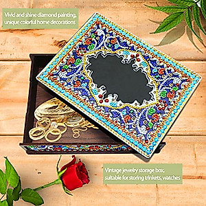 Diamond Art Wooden Box with Mirror Kit 5D DIY Mandala Diamond Painting Decorative Boxes Small Retro Remote Storage Box Jewelry Trinket Stash Gem Mosaic Arts Crafts for Women Dresser Desktop Decor
