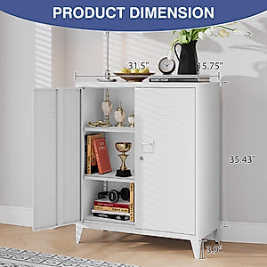 LISSIMO Metal Storage Cabinet,Home Office Cabinet with Doors and Adjustable Shelves,Locking Cabinet with Adjustabl Leg Levelers Assembly Required(White)