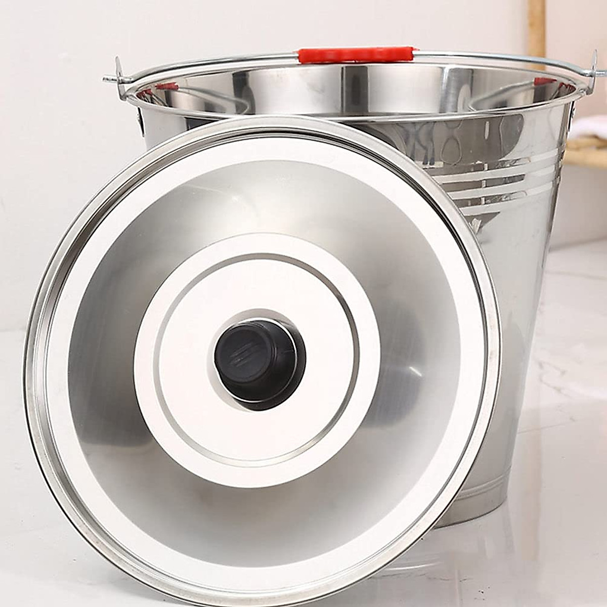 Tofficu Stainless Steel Milk Bucket with Lid Handle, Milk Pail Bucket Milk Can Tote Jug Ranch Milking Bucket Livestock Care Supplies 22CM