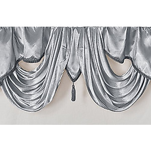 GOHD Valarie Fancy Window Valance. 54 x 18. Taffeta Fabric with Soft Satin Swag. Add Some Royal luxruy Accent to Your Home. (Grey)