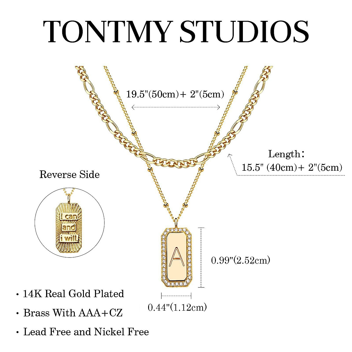 Gold Initial Necklace for Women Figaro Chain Choker Necklace Layered Necklaces Set Initial Bar Rectangle Pendant Necklaces 14K Gold Plated Simple Dainty Letter A Necklace Everyday Gold Jewelry