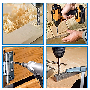 22PCS Self Centering Drill Bit Set, Door Window Cabinet Hinge Hardware Drill Bits, 10 Tapper Core Hole Puncher with 10 Replacement Drill Bits & Hex Key & Center Punch