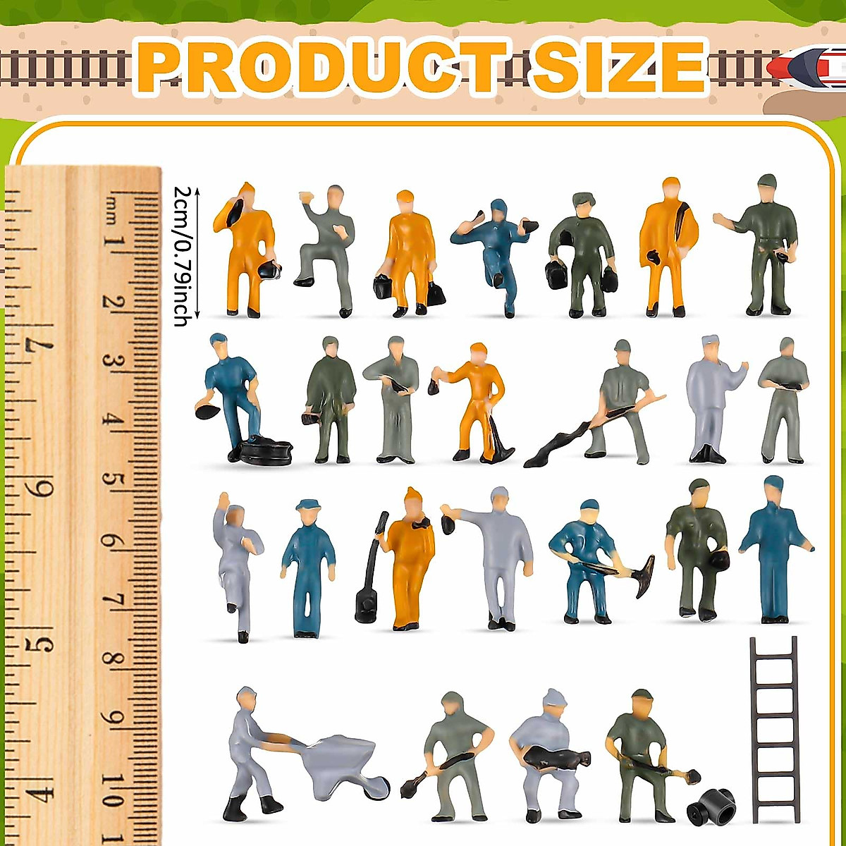 Namalu 27 Pcs 1: 87 Ho Scale Train Track Railroad Worker Miniature Model People Figures Architectural Plastic Train People Figures with Tools Rock Landscape Train Accessories for Miniature Scenes