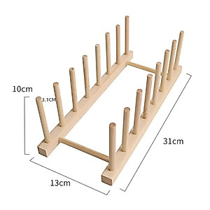 Qinlenyan 2Pcs Stained Glass Organizer Rack Bamboo Wooden Plate Dish Racks Space-saving Cabinet Organizer for Stained Glass Panel/Dish/Plate/Bowl/Cup/Pot Lid/Cutting Board 7Grid