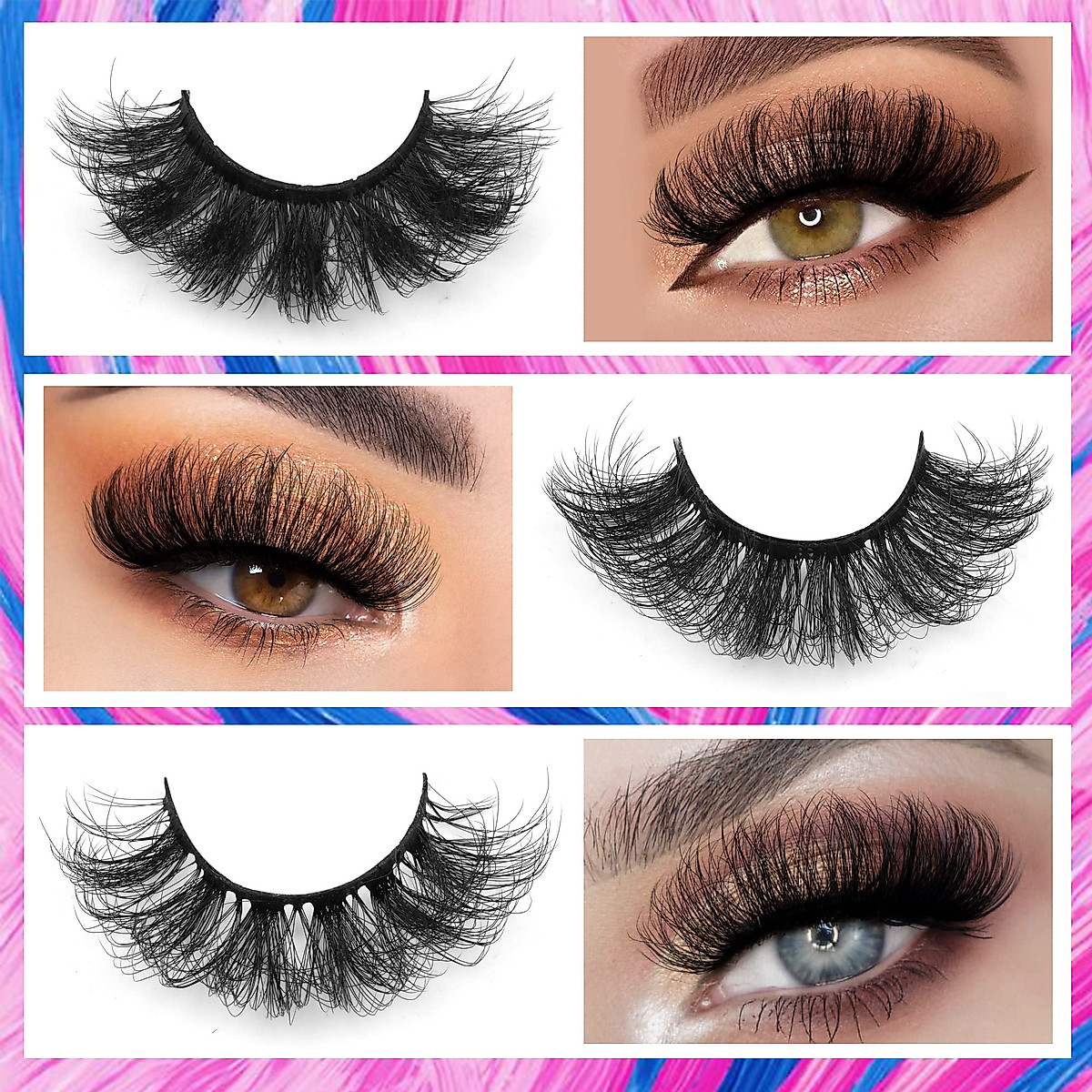 False Eyelashes 24 Pairs Mink Lashes Fluffy Dramatic 6D Volume Fake Eye Lashes that Look Like Extension 6 Styles Strip Full Curly Lashes Bulk By GVEFETIEE