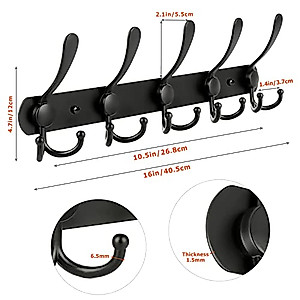 PHINGEER Coat Rack Wall Mount, Heavy Duty Wall Mounted Coat Rack with 5 Metal Hooks for Entryway, Bathroom, Mudroom