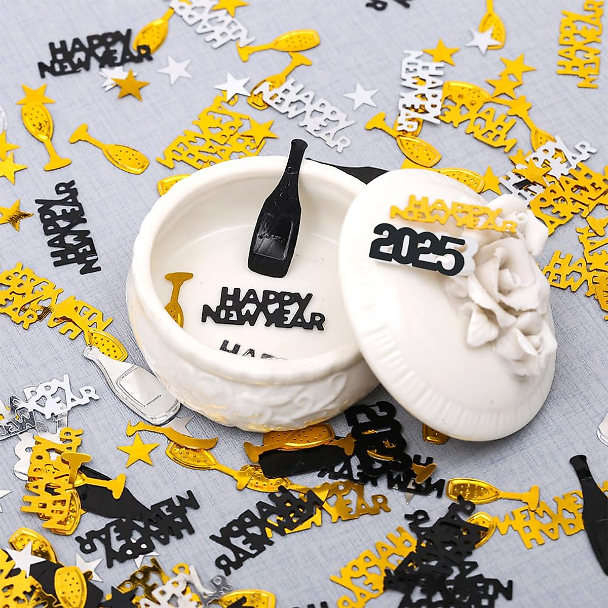2025 New Year Confetti Happy New Year Party Decoration Wine Bottle Sequins Star Foil Table Scatters for New Year Eve By GotGala, 1.6OZ