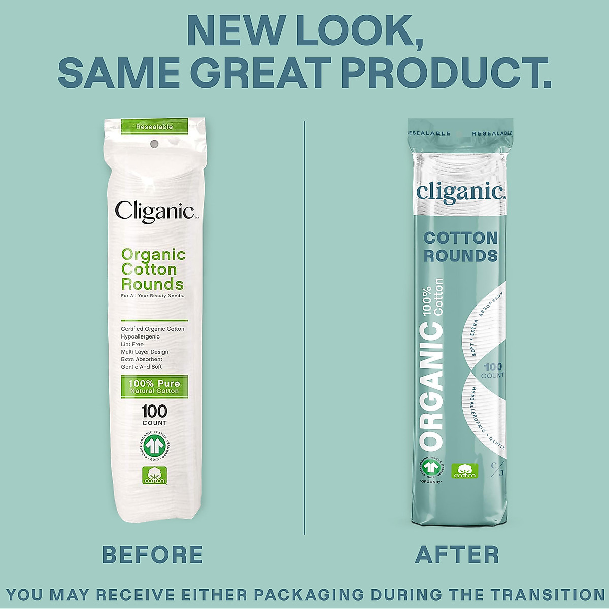 Cliganic Organic Cotton Rounds (300 Count) Makeup Remover Pads, Hypoallergenic, Lint-Free | 100% Pure Cotton (Packaging May Vary)