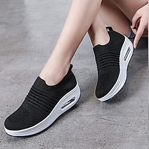 RiceelSor Women's Mesh Sock Walking Sneakers Air Cushion Slip On Breathable Non Slip Bring Arch Support Lightweight for Nursing Work Platform Loafers (Pink,4.5,Women,4.5)