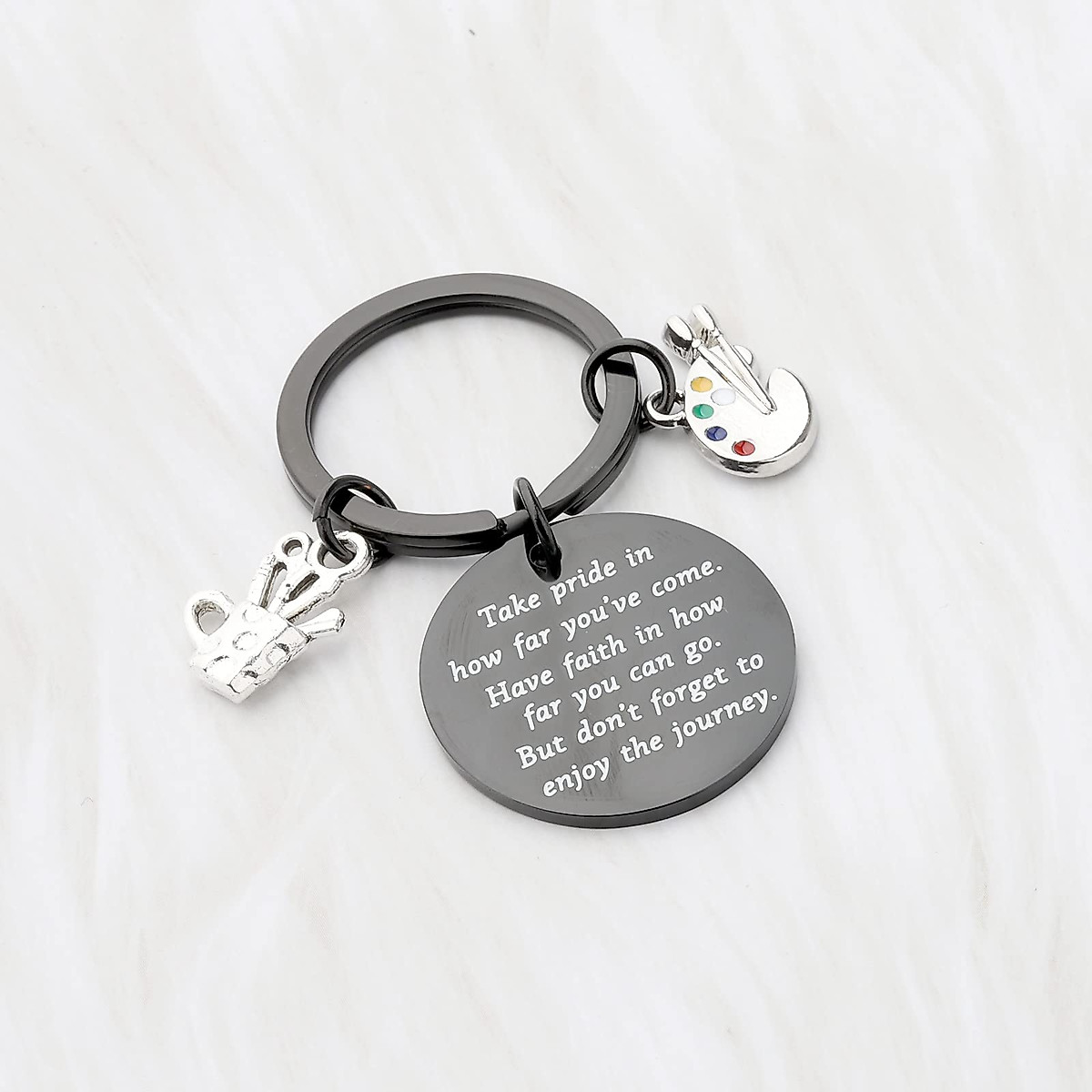 Artist Paint Palette Keychain Artist Inspiration Gift Art Student Grauduation Gift Painter Gifts Paint Brush Keychain Art Palette Charm Take Pride in How Far You Have Come (black)