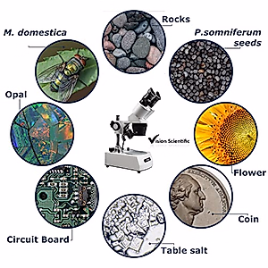 Vision Scientific VMS0002-LD-234-ES2 Binocular Stereo Microscope, WF10x and WF20x Eyepieces, 2X, 3X and 4X Objectives, 20x, 30x, 50x, 60x and 80x Magnification, Top and Bottom LED Illumination, 110V