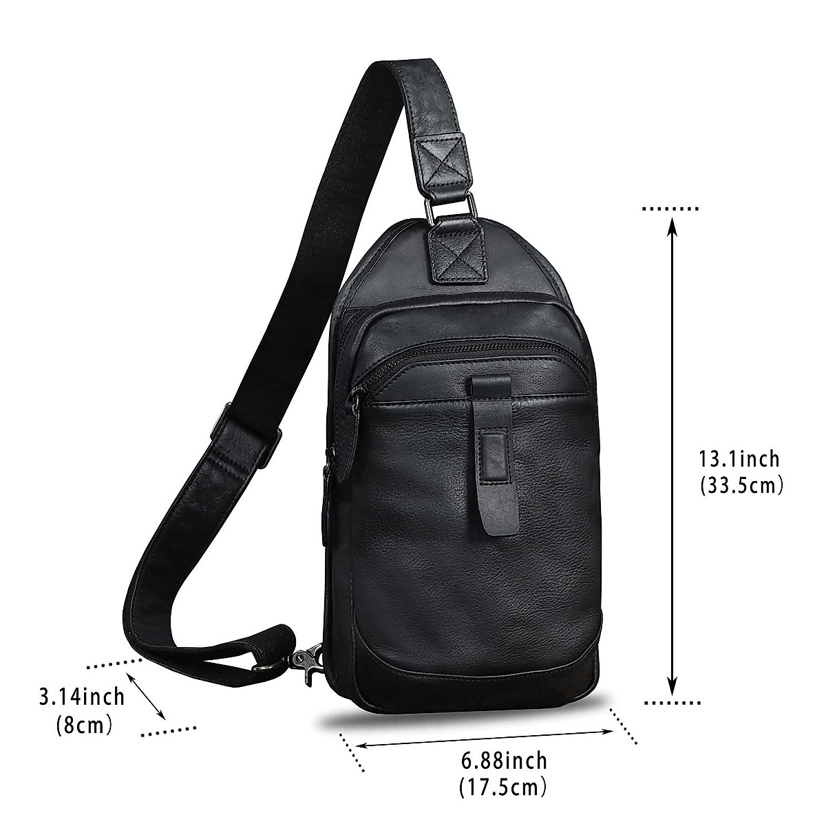 Genuine Leather Sling Bags Hiking Sling Backpacks Fanny Pack Vintage Handmade Crossbody Chest Daypack Anti-theft Shoulder Bag (Black)