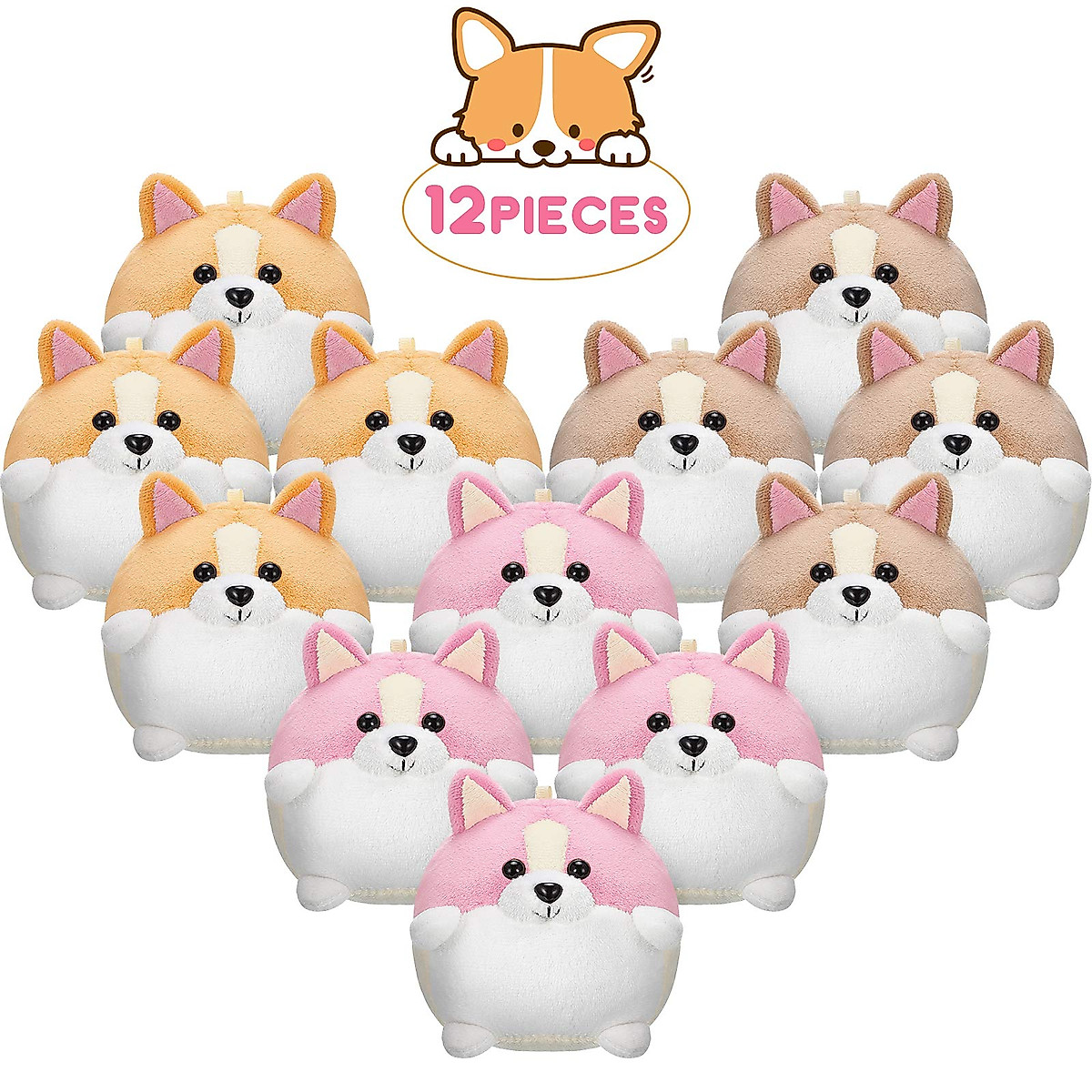 Skylety 12 Pcs 5" Mini Dogs Stuffed Bulk Animal Puppy Party Favor Cute Soft Plush Dog Toy Valentines Gift for Kids Classroom(Cute Style)