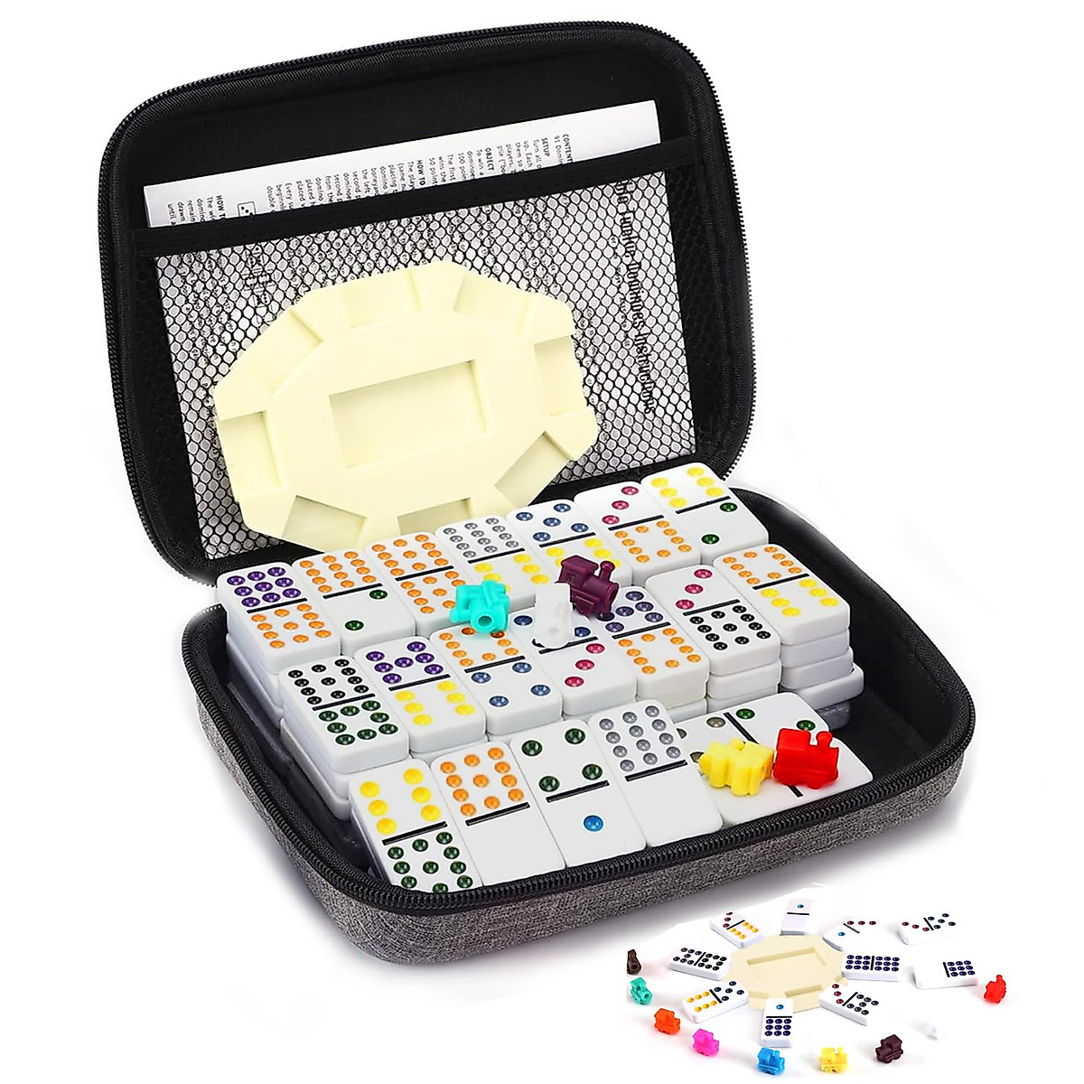 Mexican Train Dominoes Game Set, Double 12 Colored Dot Dominoes with Update Hub, Travel Mexican Train Game with 91 Tiles and Portable Carry Case, Family Board Team Games for Kids and Adults