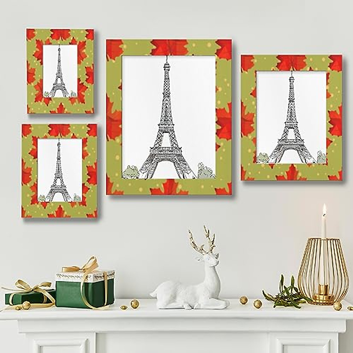 Gublec 4x6 Frame for Wall Decor Maple Leaves Red Wood Photo Frame with High-Clarity Plexiglas Picture Frames for Farmhouse Living Room Office Desk