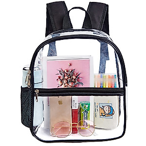 Vikcnitor Clear Mini Backpack Stadium Approved, Heavy Duty Waterproof Clear Bookbag for Concerts, Work, Sport Events-Black