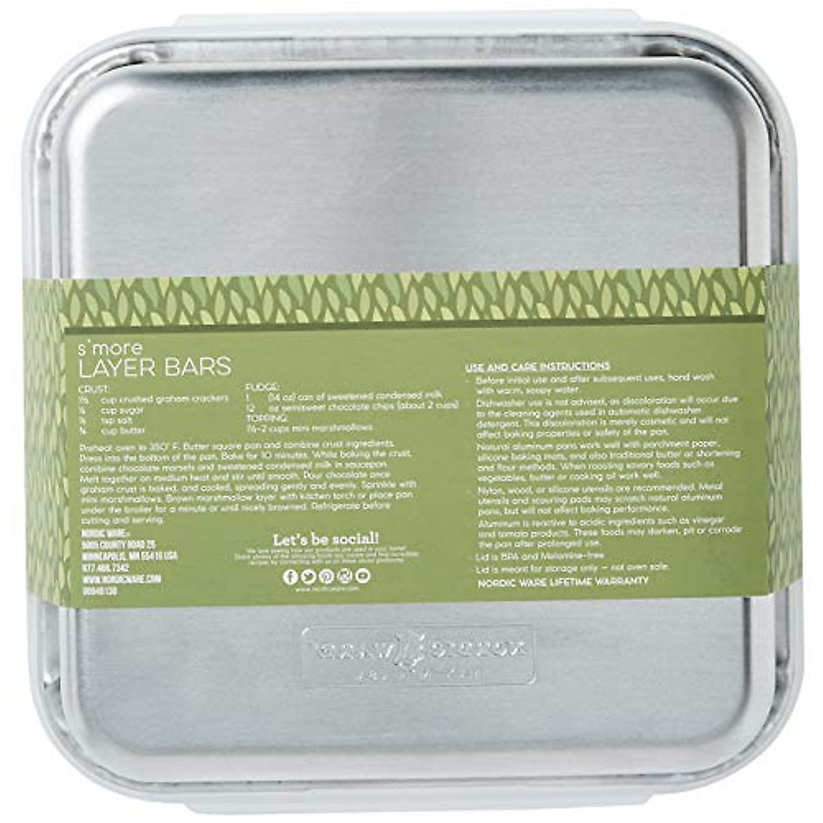Nordic Ware Natural Aluminum Commercial Square Cake Pan with Lid, Exterior 9.88 x 9.88 Inches