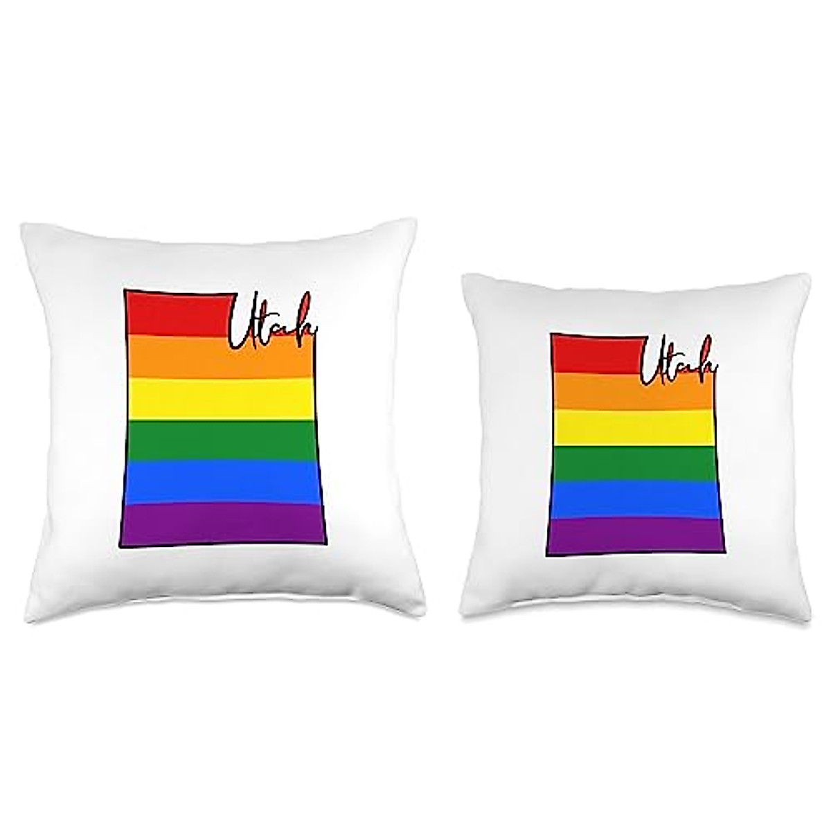 Utah Map USA State Rainbow Pride Flag Map USA State Utah Rainbow Flag Pride Month Throw Pillow, 16x16, Multicolor