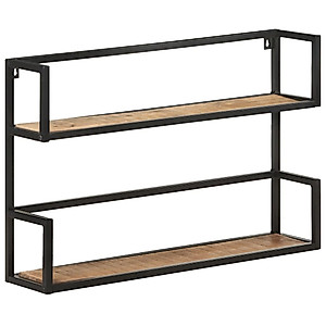 vidaXL Wall Shelf - Industrial Hanging Shelves with Black Iron Frame, Constructed from Rough Mango Wood, Ideal for Books and Decor Display, Size: 31.5"x7.9"x23.6"
