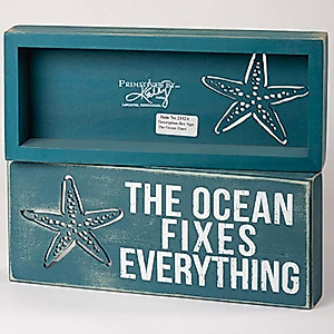 Primitives by Kathy 21024 Distressed Beach-Inspired Box Sign, 12 x 5-Inches, The Ocean Fixes Everything