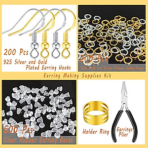 MAIBAOTA Earring Hooks for Jewelry Making, 602 Pcs Earring Making Supplies, 925 Silver and Gold Plated Earring Making Kit, Earring Findings, Jump Ring, Earring Back, DIY Jewelry Making