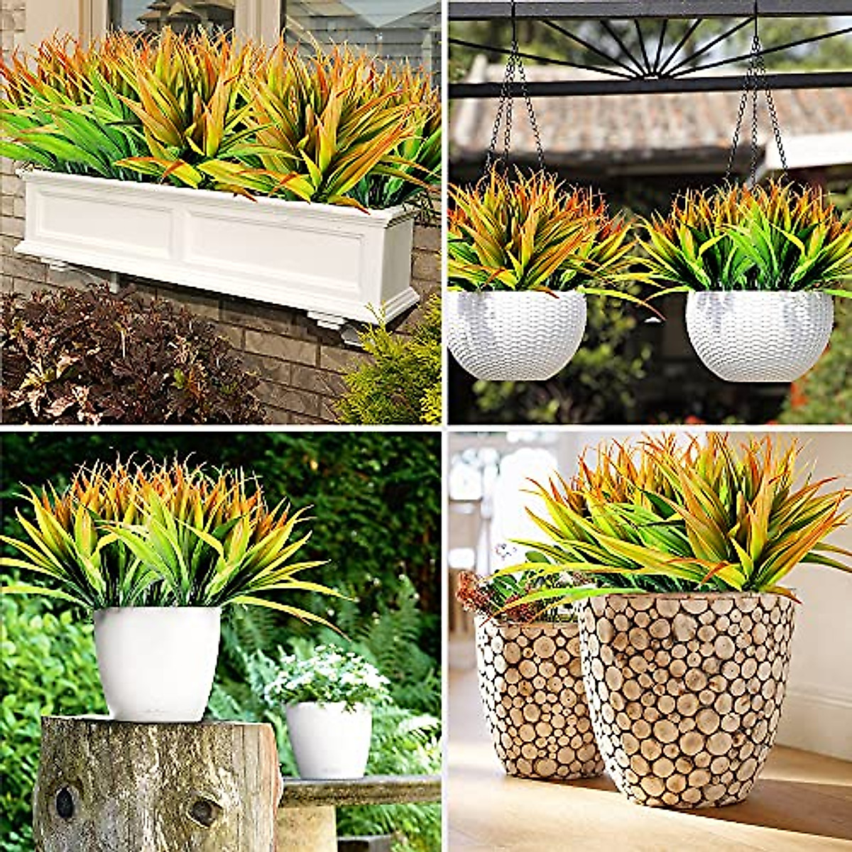 CLONG 4pcs Artificial Fake Grass Plants Faux Fake Grasses Plastic Plant Greenery (Orange and Green)