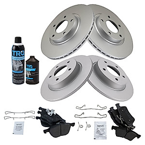 TRQ Front and Rear Brake Pad & Rotor Kit Brake Chemical Kit Brake Pads Brake Rotor Semi-Metallic Premium G-Coated Compatible with 2006-2013 Mazda 3