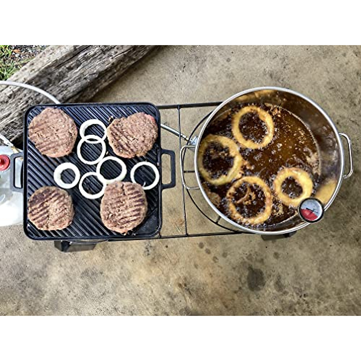 Bayou Classic DB250 Dual Burner High Pressure Cooker Features 12.5-in Tall Welded Steel Frame Dual 14-in Cooking Surfaces Dual 4-in Burners Dual 36-in Stainless Braided Hoses