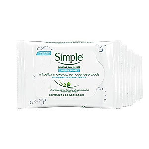 Simple Water Boost Micellar Make-Up Remover, Eye Pads, 30 Count (Pack of 6)