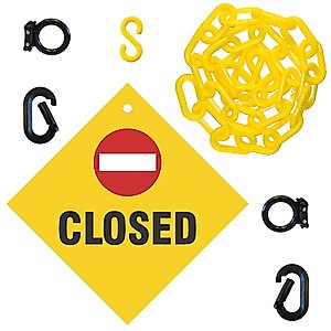 Mr. Chain Closed Sign Kit, Sign and 3-feet Yellow 2-Inch Chain (7403CL) 8" Height x 8" Width, 1 Count (Pack of 1)