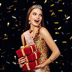 40th Birthday Sash & Rhinestone Crown Kit- Happy 40th Birthday Gifts Women 40th birthday decorations women (AB rose gold)