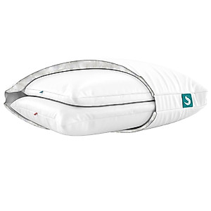 Sleepgram Bed Support Adjustable Hypoallergenic Cool Sleeping Loft Soft Pillow with Removeable Microfiber Cover, Queen Size, White