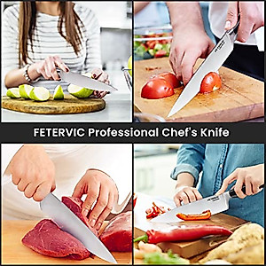 FETERVIC Chef Knife, 8-Inch Super Sharp Professional kitchen knife with Knife Sharpener, German High Carbon Stainless Steel Chef's Knife with Gift Box - Cooking Gift