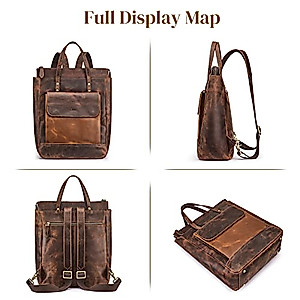 S-ZONE Genuine Leather Backpack Purse for Women Men Vintage Rucksack Handbag Travel School Daypack