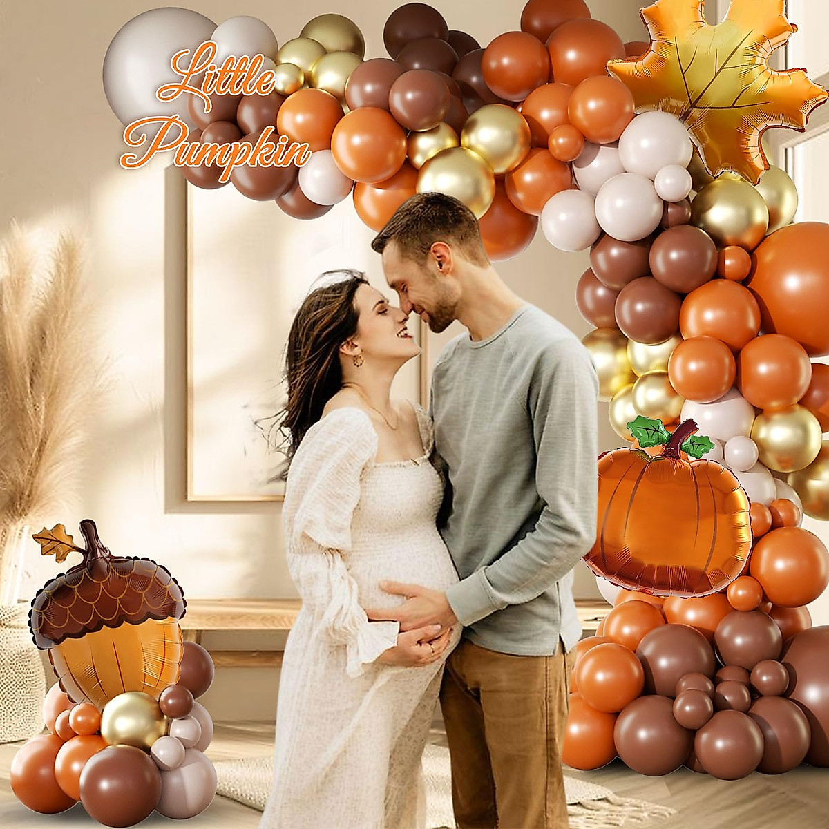 150pcs Fall Balloon Arch Kit Thanksgiving Balloon Arch Little Pumkin Balloon Garland with Brown Burnt Orange Balloons Different Sizes for Birthday Little Pumpkin Wedding Fall Baby Shower Decorations