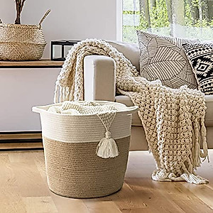 Goodpick Boho Woven Storage Basket Rope Laundry Basket with Handles (Set of 2)