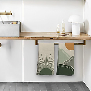 OHSUL Boho Green Sun Sunrise Sunshine Mountains Highly Absorbent Kitchen Towels Dish Towels Dish Cloth Set of 2,Boho Nature Landscape Hand Tea Towels for Bathroom Kitchen Decor,Boho Lover Gifts