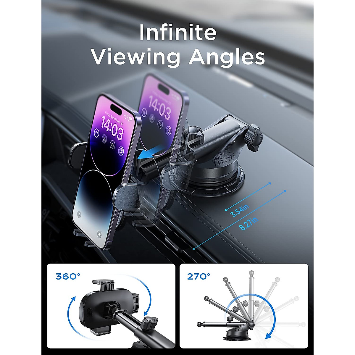 LISEN Car Phone Holder Mount, Dashboard Phone Holder for Car, [Upgrade Super Stickiness & Firmly Grip] Phone Mount for Car Universal Car Phone Holder Compatible for iPhone 14 13 Pro Max Mini Samsung