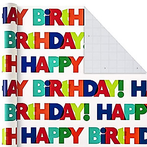 Hallmark All Occasion Wrapping Paper with Cut Lines on Reverse (6 Rolls: 180 sq ft ttl) Happy Birthday, Polka Dots, Blue Flowers for Birthdays, Mothers Day, Weddings, Graduations, Bridal Showers