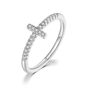 18K Gold Plated Cubic Zirconia Cross Ring For Women Simulated Diamond CZ Statement Ring Jewelry (18K Gold, 9)
