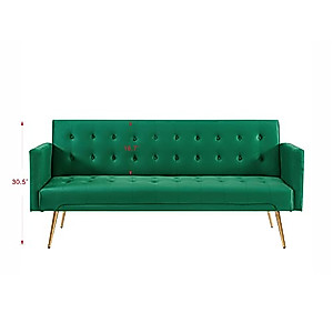 ERYE Futon Sofa Loveseat Convertible Sleeper Couch Bed for Small Space Apartment Office Living Room Furniture Sets Sofabed, Green Velvet 70.07" W NO Pillow
