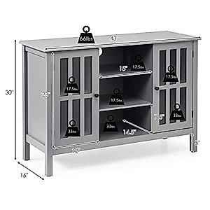 Tangkula TV Stand, Modern Tall Entertainment Center for TVs up to 50", Media Console w/2 Storage Cabinets & 3 Open Shelves, Wire Hole, Wood TV Console Table for Living Room, Grey
