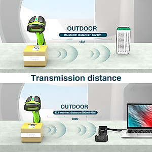 Symcode Wireless Charging Barcode Scanner, 1D/2D/DPM Symbologies, Global Shutter Scan Sensor, Long-Distance 433MHz Wireless & Bluetooth, Industrial Shock and Dust-Proof Barcode Reader, Green