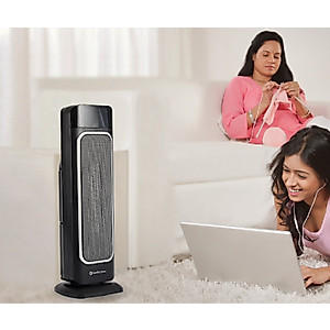 Oscillating Space Heater – Ceramic Forced Fan Heating with Stay Cool Housing - Tower with Remote Control, Digital Thermostat, Timer, Large Temperature Display and Efficient ECO Mode - by Bovado USA