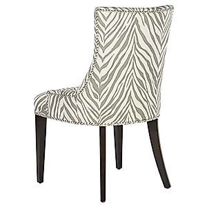 Safavieh Mercer Collection Eva Soft Linen Dining Chair with Trim Nail Head, Grey and White