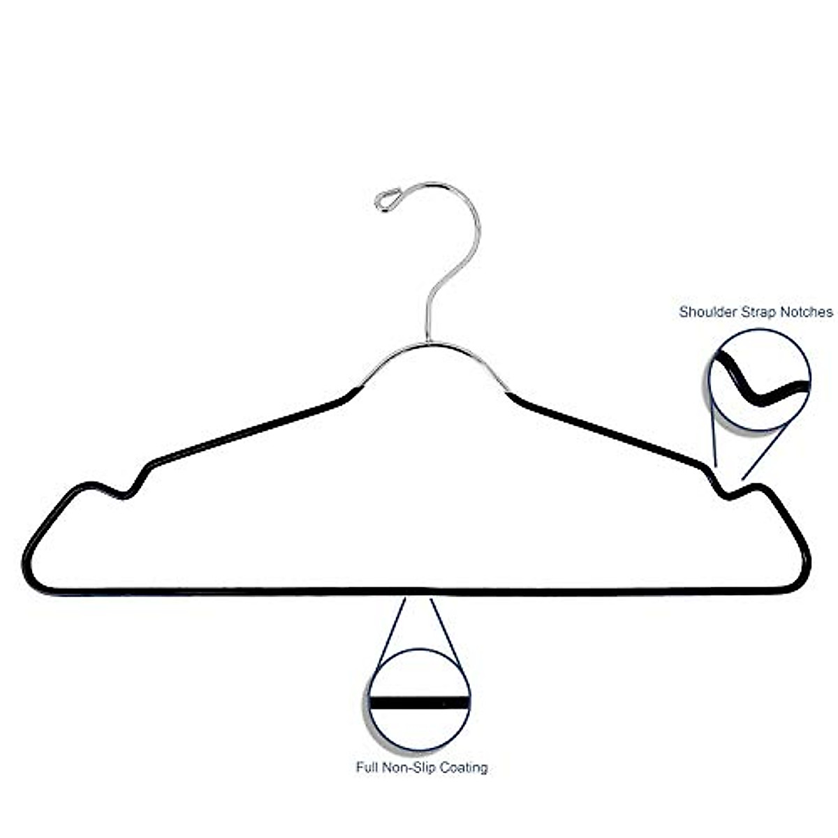 USTECH Metal Space Saving Clothes Hangers | Trouser Bar with Shoulder Notch Thin Hangers Perfect for Coat, Suit, and Pants | Non-Slip Coating and Large Hook for Added Safety | Pack of 24