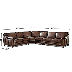 Hydeline Belfast 100% Leather Sectional, 4-Piece, Dark Brown