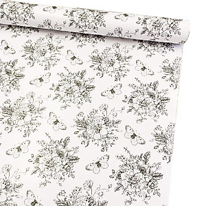 TaoGift Self Adhesive Peony Floral Butterfly Shelf Liner Contact Paper for Dresser Cabinets Walls Backsplash Furniture Decal 17.7x117 Inches