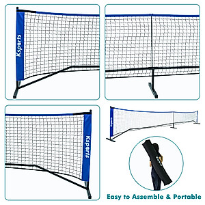 Ksports 22 Feet Multifunctional Nylon Pickleball Net with 4 LED Shuttlecocks, Carry Bag and 2 Game Balls for Badminton and Tennis, for Sports, Blue