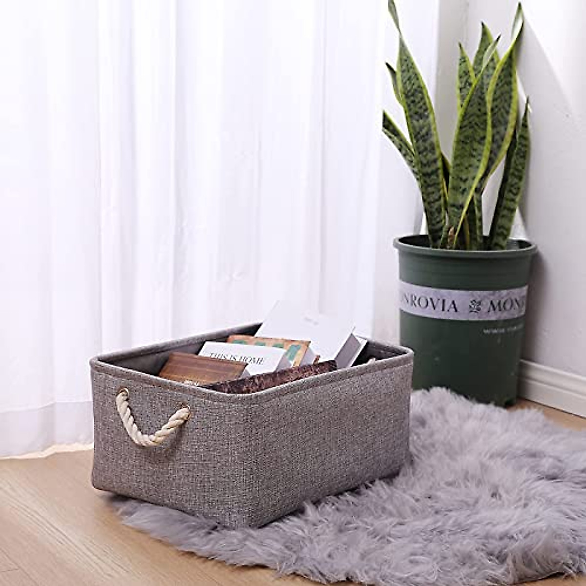 GUIMIYHY Fabric Storage Basket Storage Box Storage Bin Nursery Bin Gift Basket with Handles for Wardrobe, Shelves, Clothes, Toys, Towel, Foldable (1 Pack, Grey, 14.2 by 10.2 by 7.1 inch)